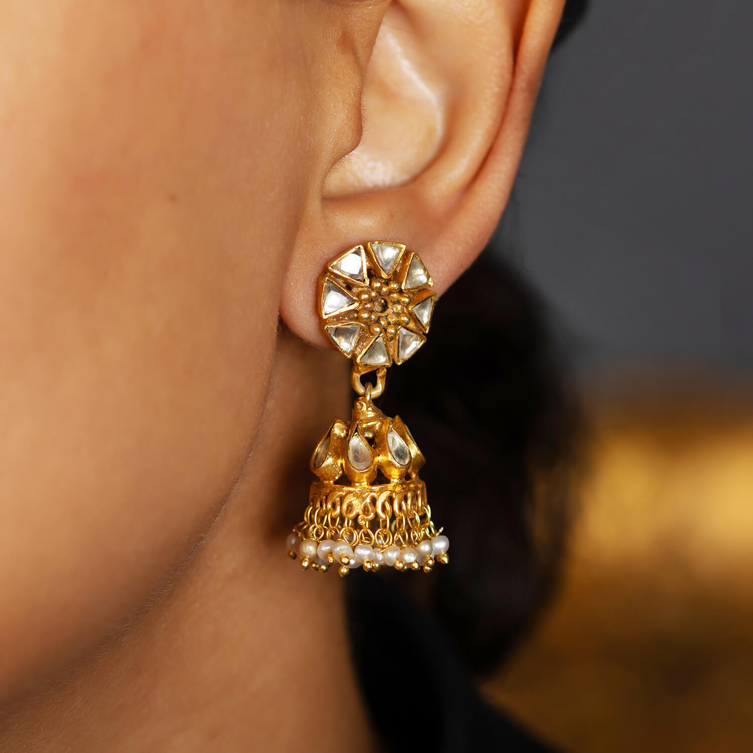 Antique Inspired Modern Earrings Online - Kastur Jewels